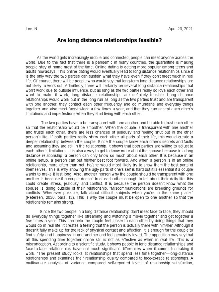 Are Long Distance Relationships Feasible | PDF | Behavioural Sciences | Interpersonal Relationships