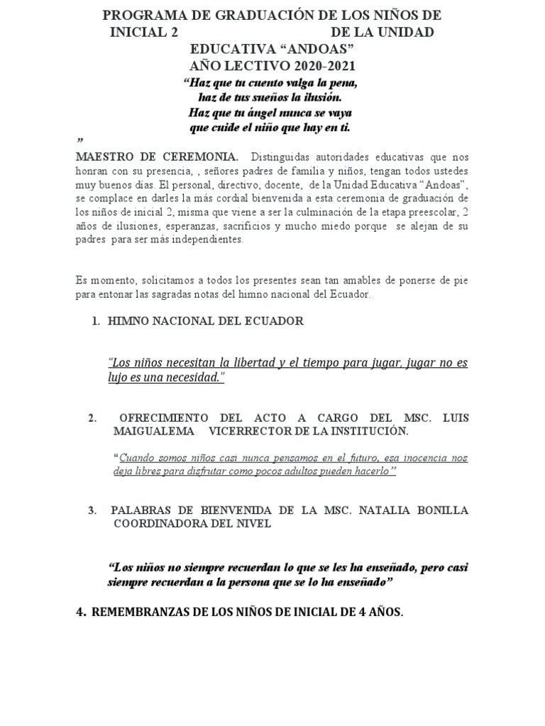 Programa de Graduacion de Inicial | PDF