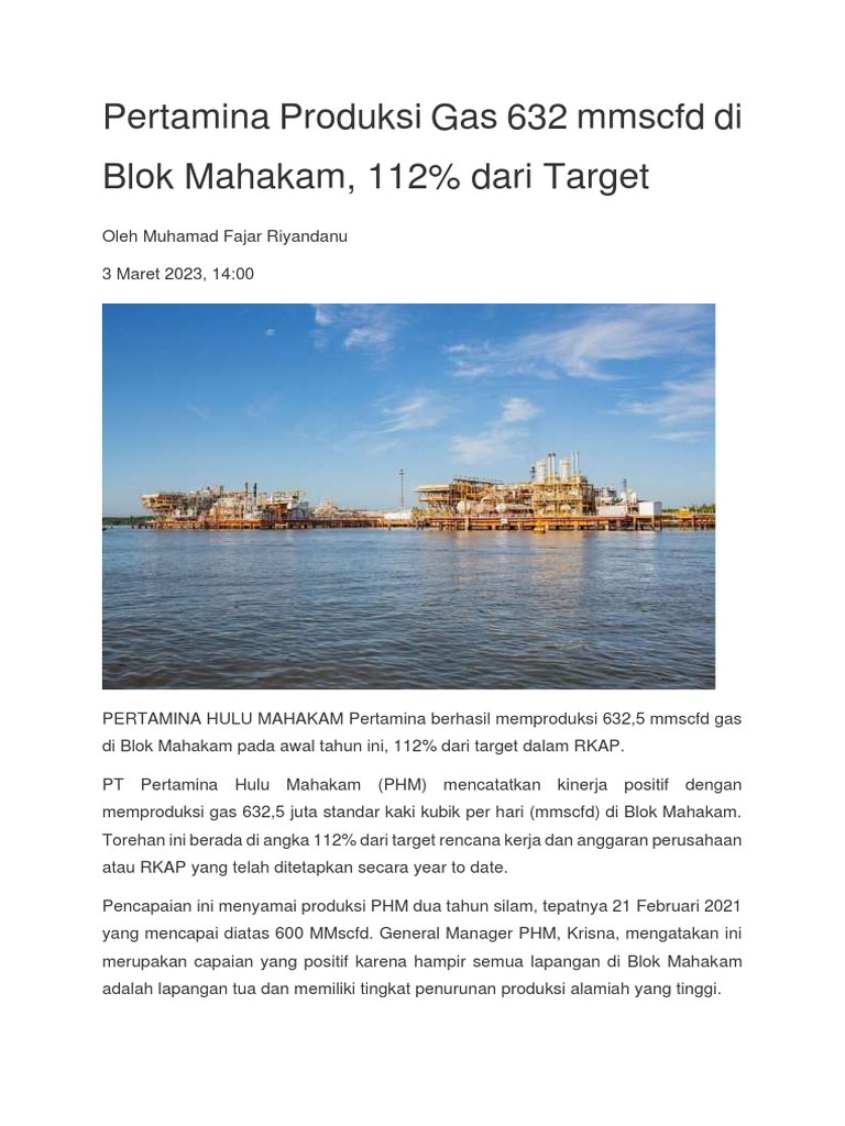 Pertamina Produksi Gas 632 mmscfd di Blok Mahakam, 112% dari Target_Katadata.co.id_Muhammad ...