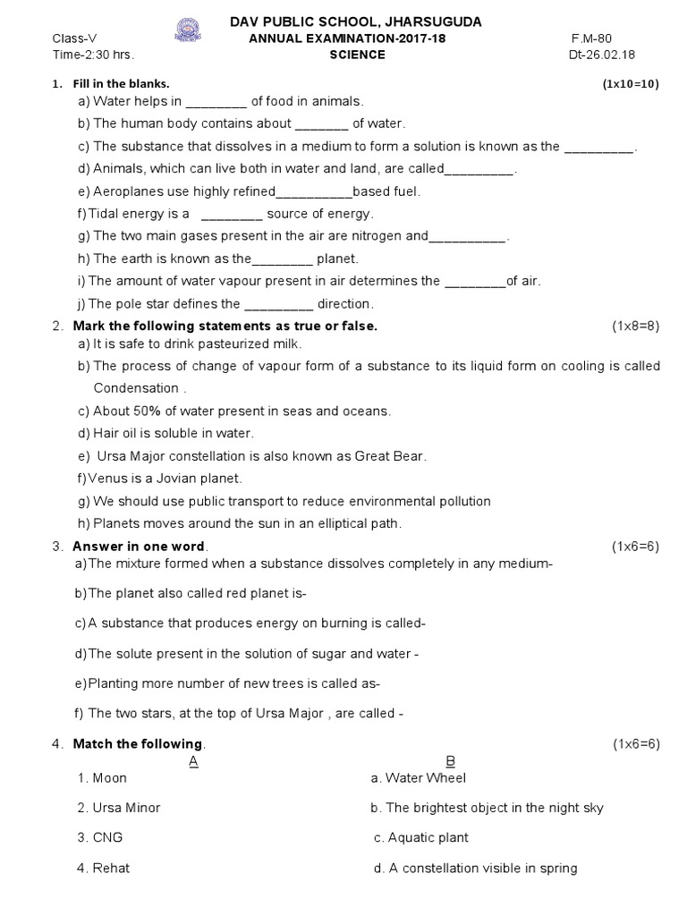 Class-V - Science Annual | PDF | Water | Planets