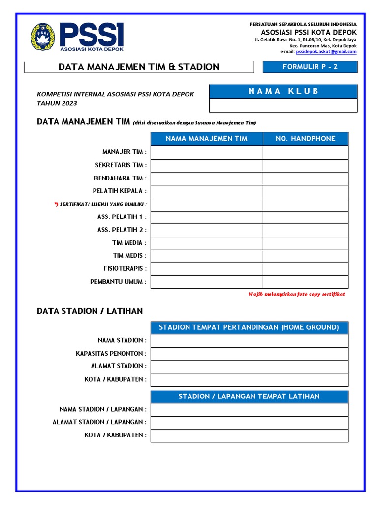 Form P2 Manajemen & Pemain | PDF