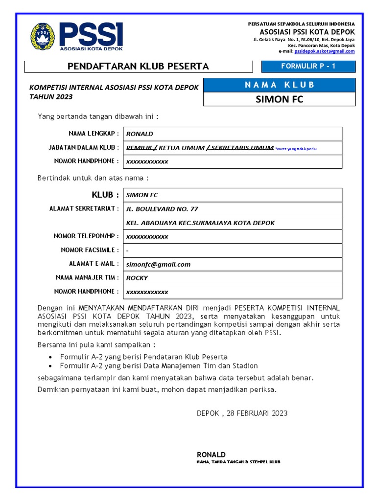 Form P1 Peserta Kompetisi | PDF