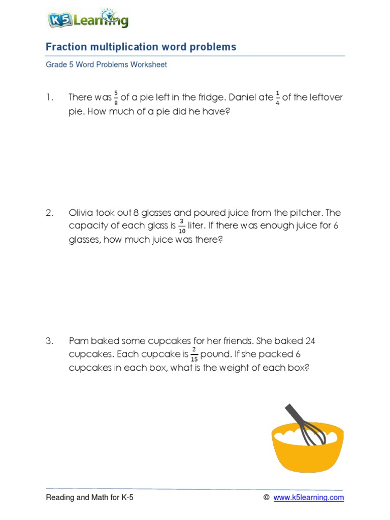 Grade 5 Word Problems Multiplying Fractions A | PDF | Cupcake | Western ...