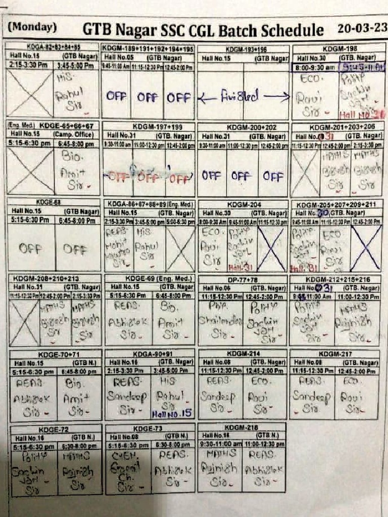 20-Mar-23 MUKHERJEE NAGAR GTB Mukherjee Nagar Time Table PDF | PDF