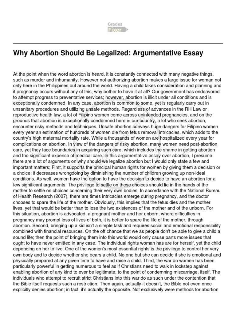 Why Abortion Should Be Legalized Argumentative Essay | PDF | Abortion ...
