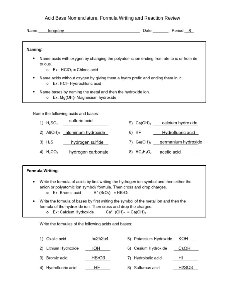 Acid-Base Nomenclature and Formulas | PDF | Hydroxide | Acid
