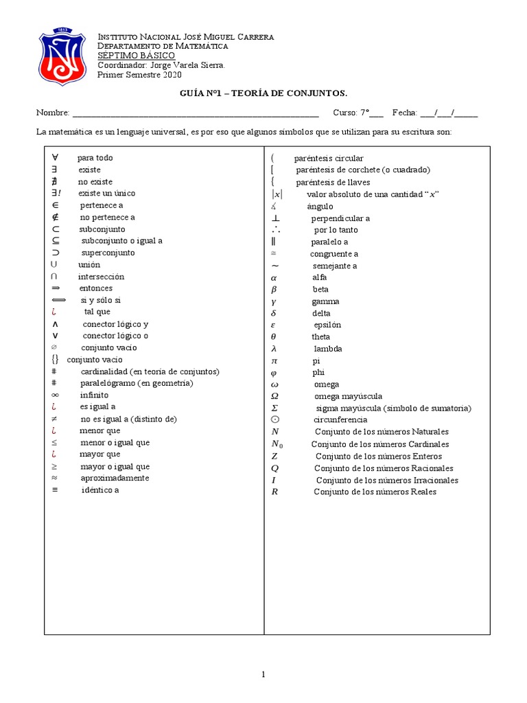 Guía de Conjuntos Séptimo Básico | PDF | Conjunto (Matemáticas) | infinito