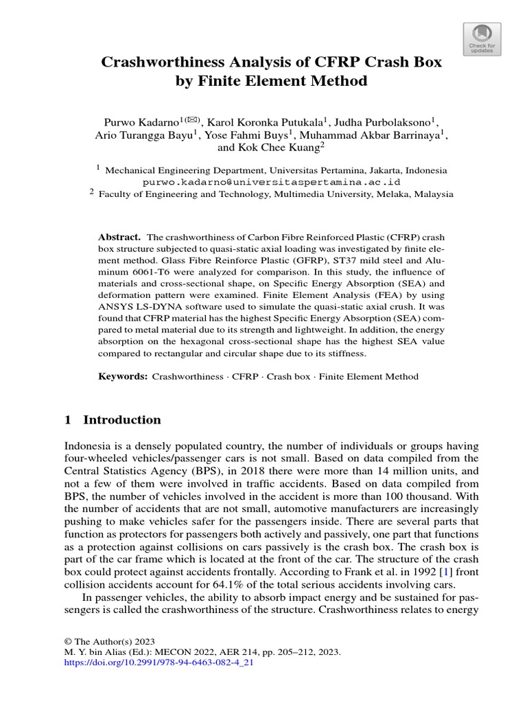 Crashworthiness Analysis of CFRP Crash Box by Finite Element Method | PDF | Composite Material ...