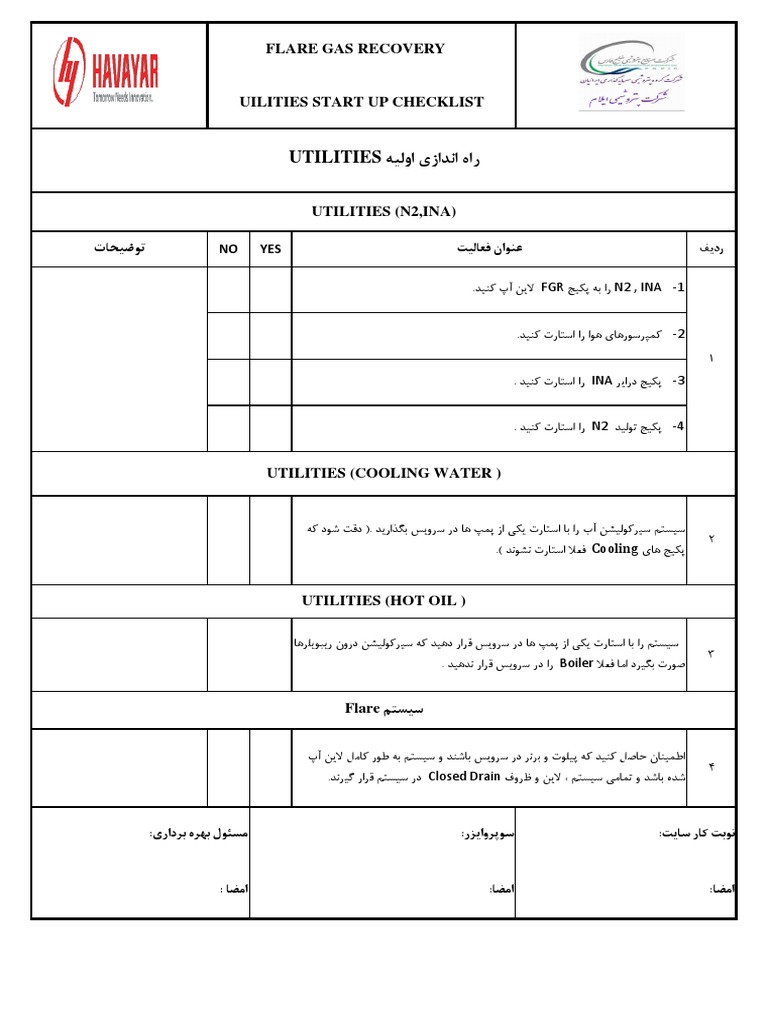 Utilities Start Up Check List | PDF