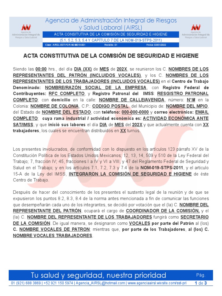 AIRSL-EST-FOR-NOM019-001 - Acta Constitutiva CSH - Docx - Documentos de ...
