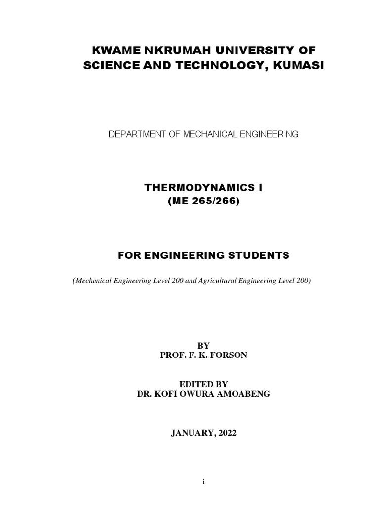ME 265 THERMODYNAMICS I (17 - 01 - 2022) - Prof. F. K. Forson | PDF ...