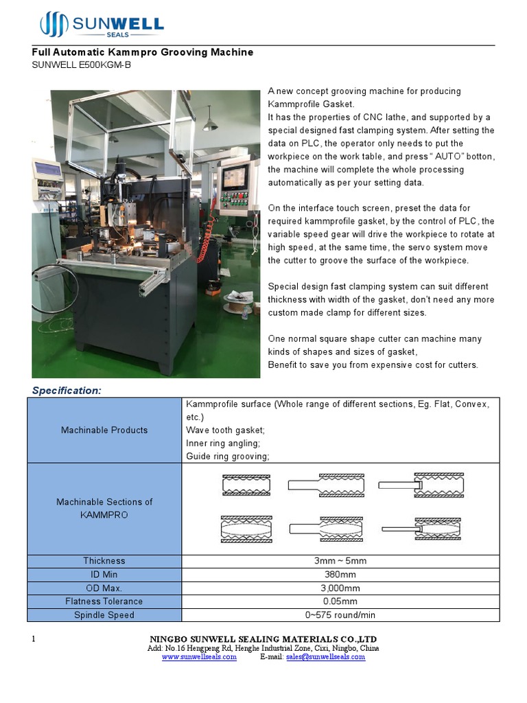 Kammprofile Gasket Grooving Machine SUNWELL E500KGM-B1574489497 | PDF ...