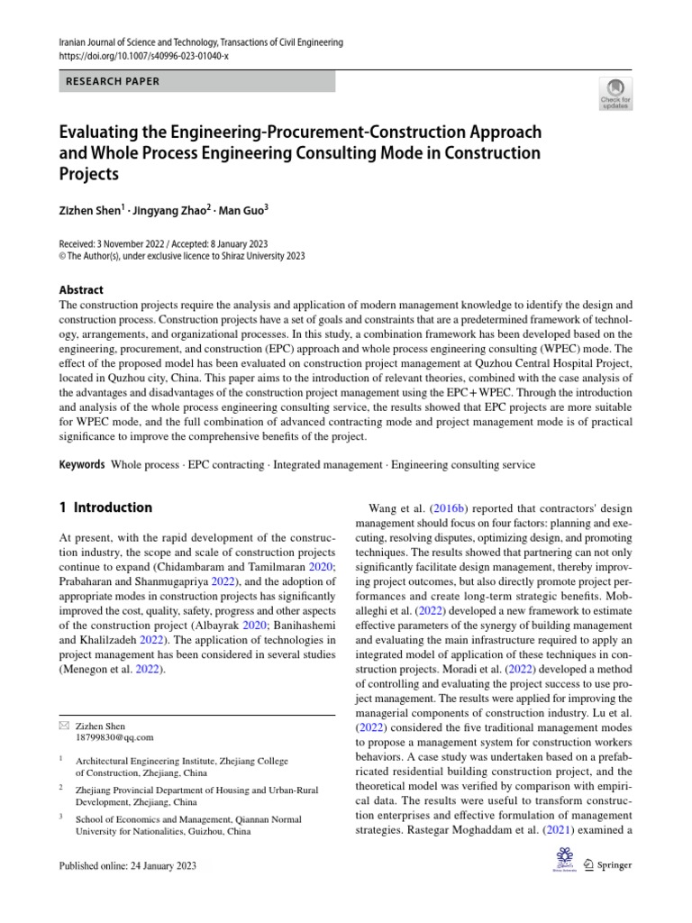 Evaluating The Engineering Procurement Construction Approach and Whole Process Engineering ...