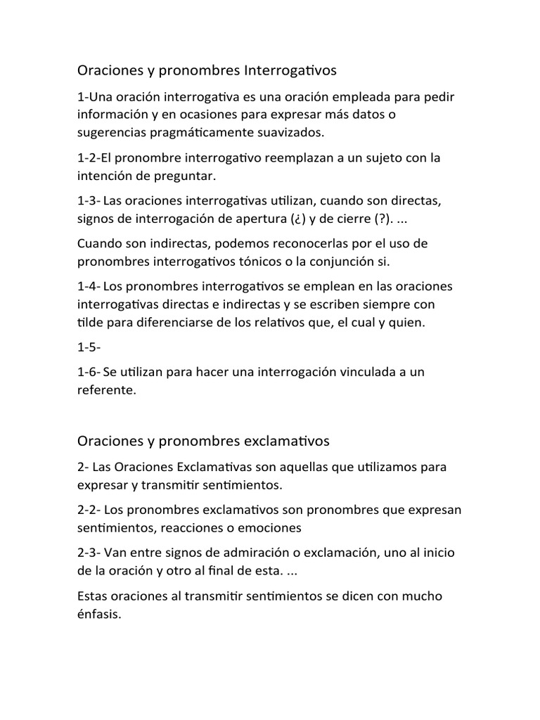 Oraciones y Pronombres Interrogativos | PDF