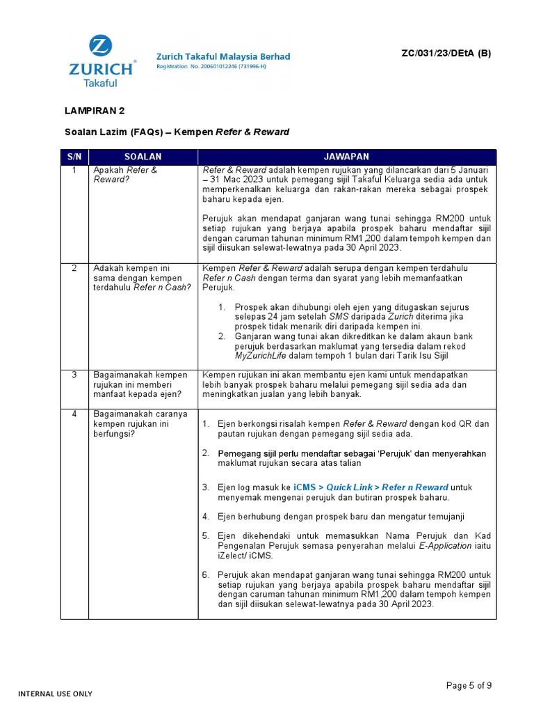 Takaful - Refer & Reward - FAQ (BM) | PDF