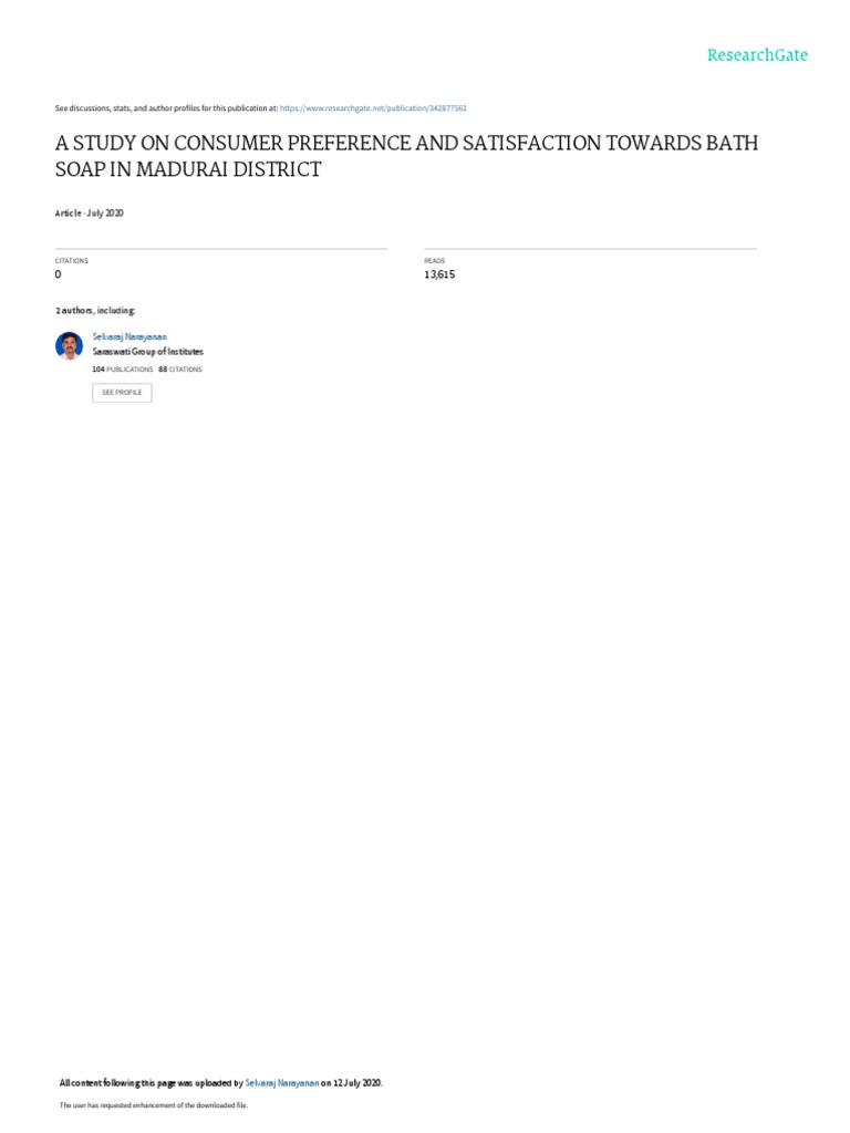 A Study On Consumer Preference and Satisfaction Towards Bath Soap in ...
