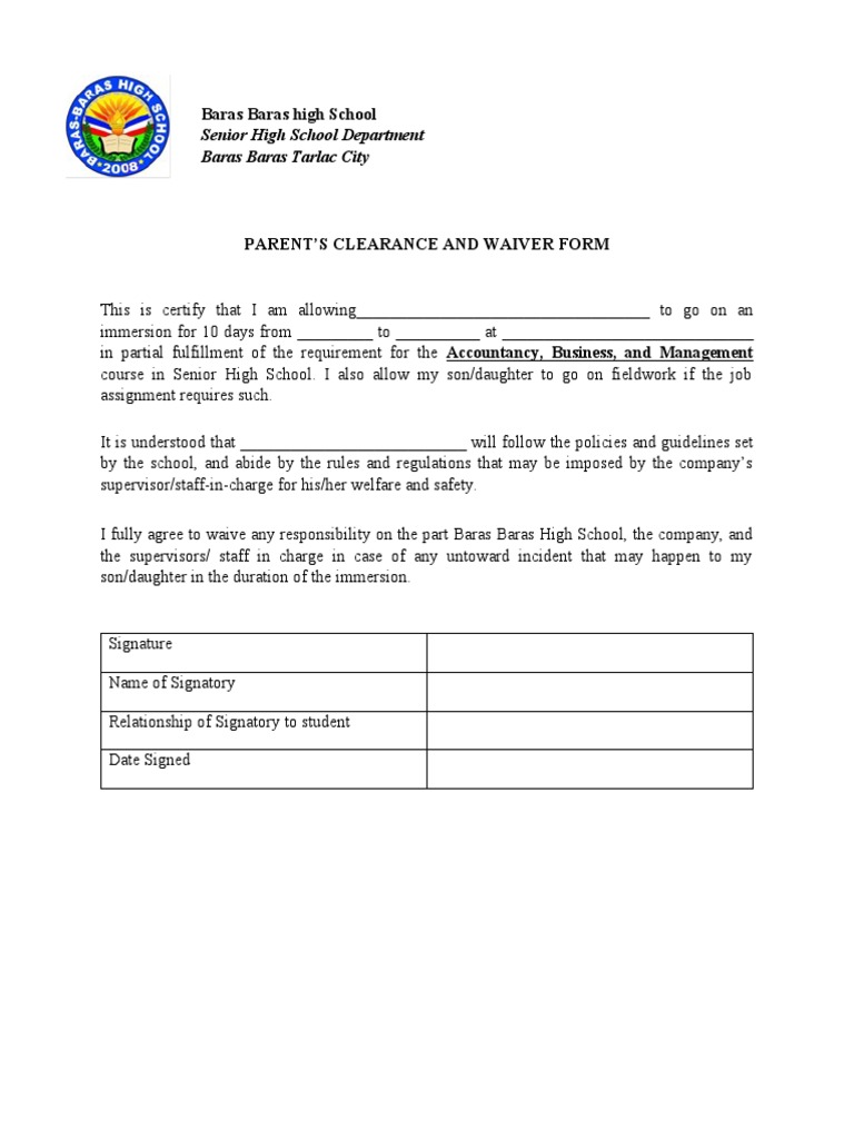 Parent Waiver for Student Immersion | PDF | Social Institutions