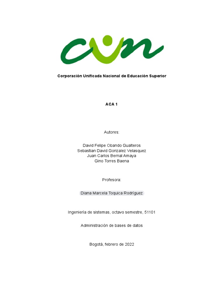 Aca 1 Base de Datos Cun | Descargar gratis PDF | Bases de datos | Apoyo