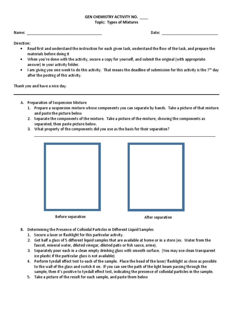 GEN CHEMISTRY LAB ACTIVITY On Mixtures | PDF | Mixture | Solubility