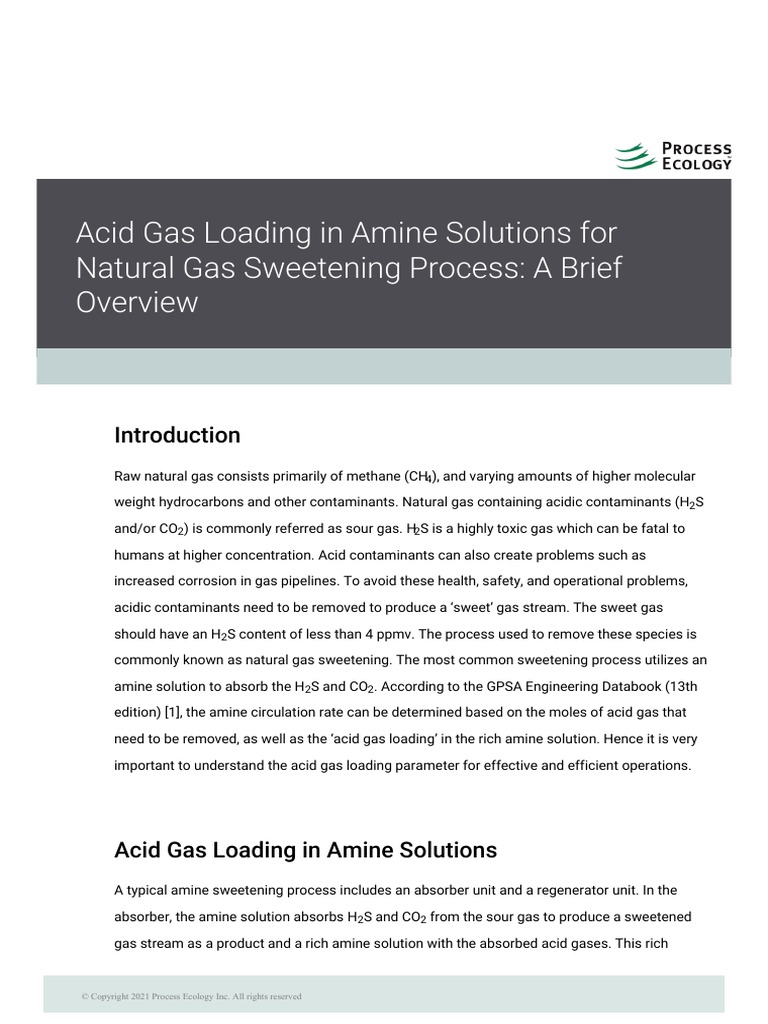 Acid Gas Loading in Amine Solutions For Natural Gas Sweetening Process ...