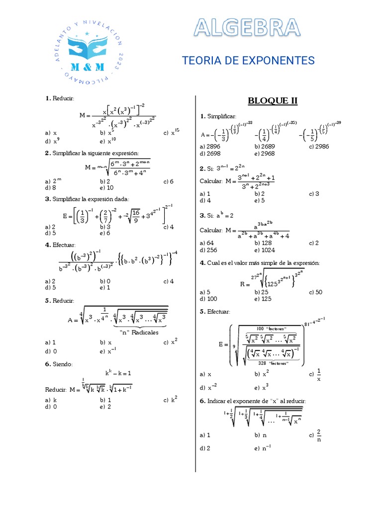 Algebra-Teoria de Exponentes | PDF