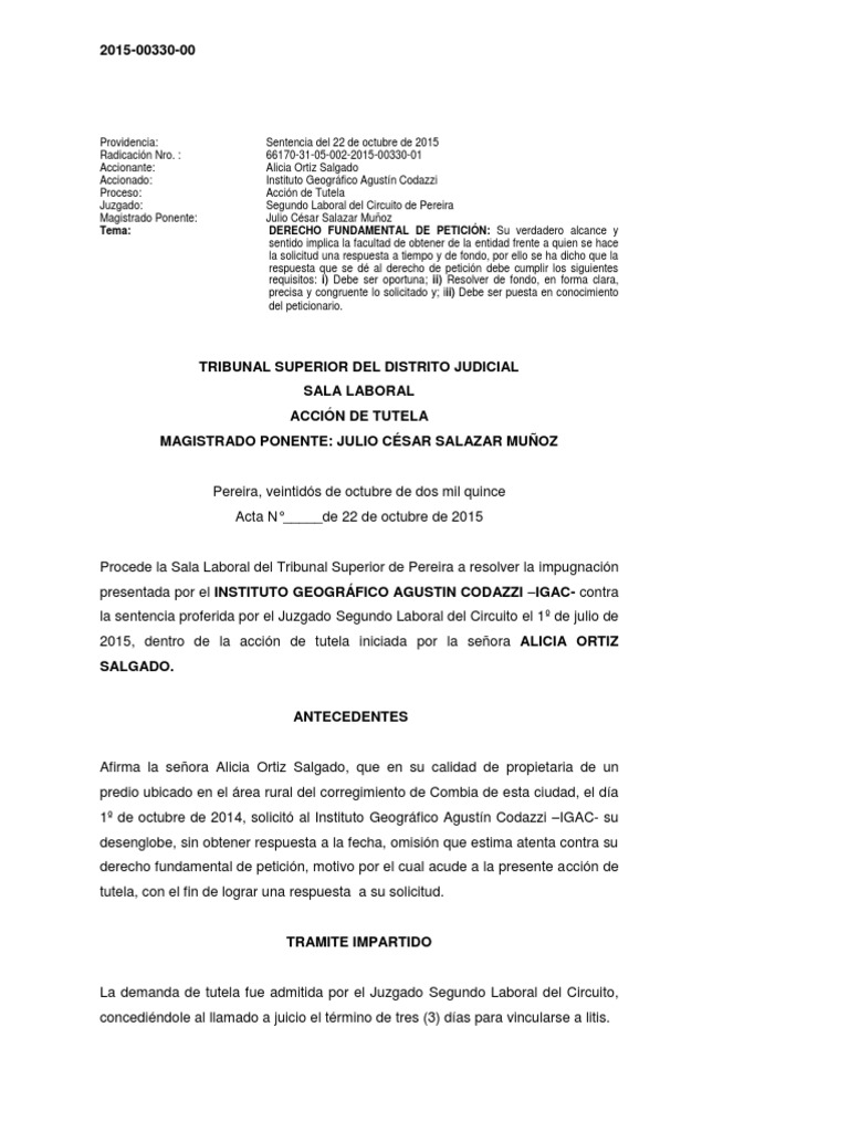 2 Tutela Petición Igac - 070203 | Descargar gratis PDF | Sentencia (ley ... 2 Tutela Petición Igac - 070203 | Descargar gratis PDF | Sentencia (ley ...