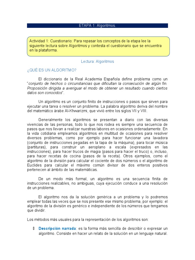 Etapa 1 Algoritmos Pdf Algoritmos Lenguaje De Programación