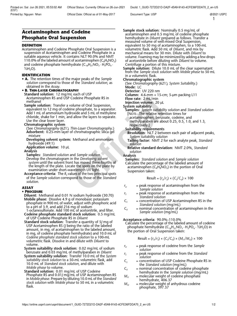 Acetaminophen and Codeine Phosphate Oral Suspension | PDF ...