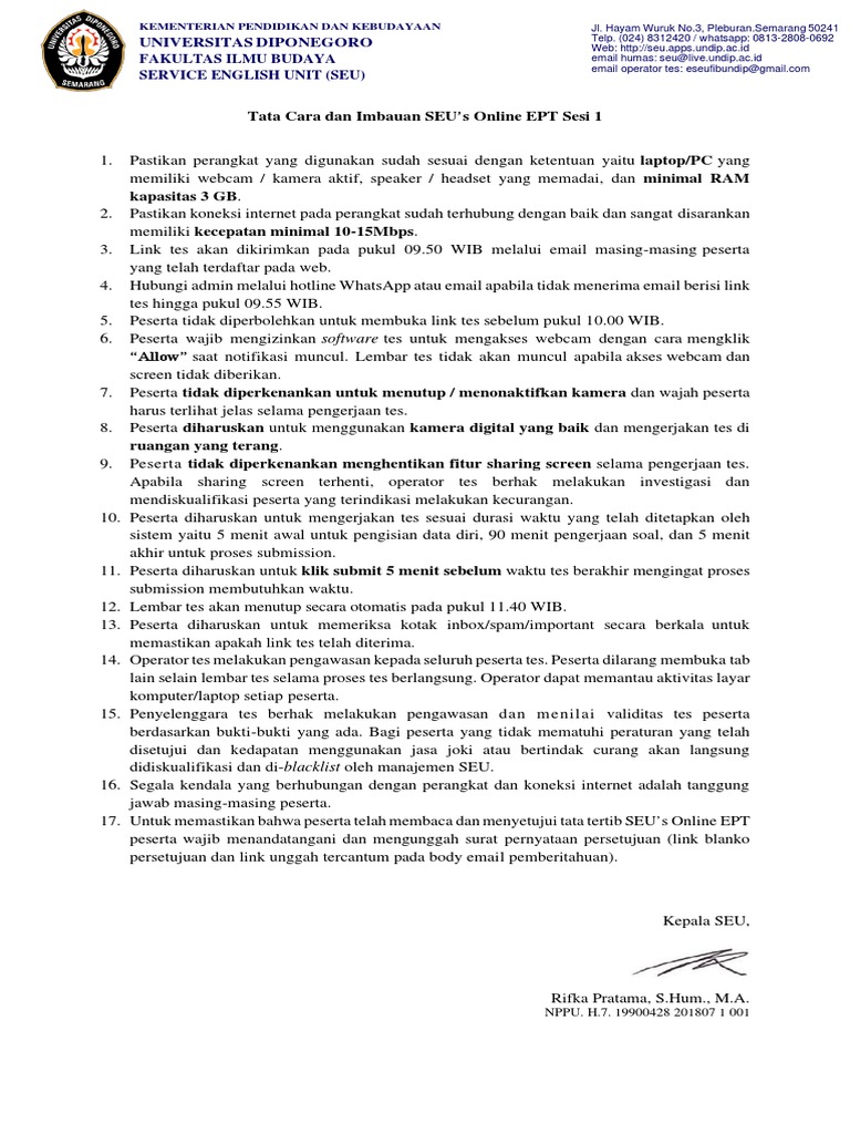 Panduan EPT Online SEU Universitas Diponegoro | PDF