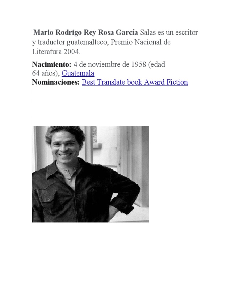 Mario Rodrigo Rey Rosa García Salas Es Un Escritor y Traductor ...