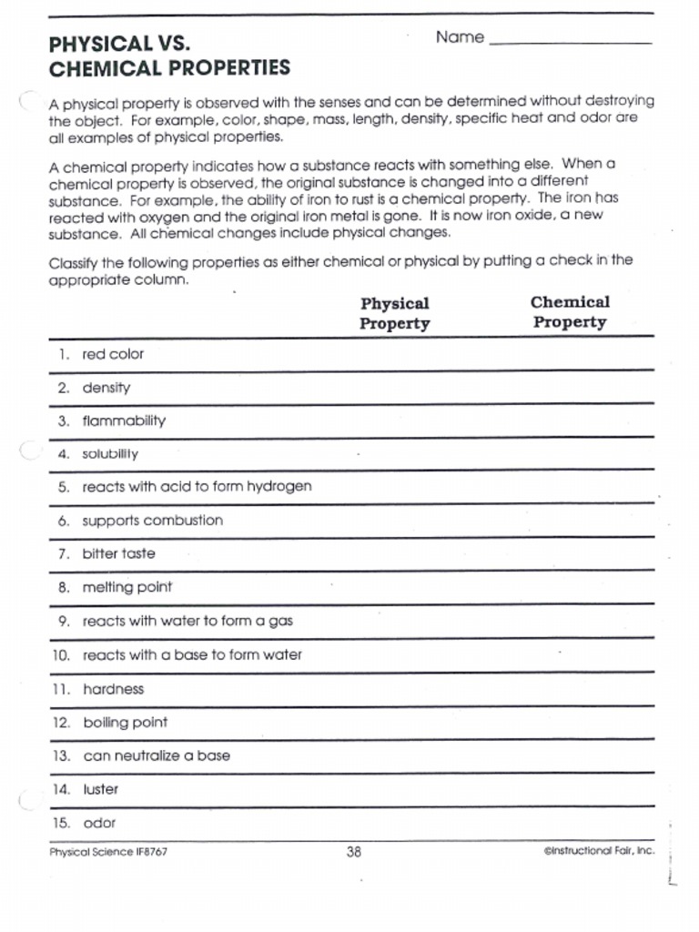 DAY 1 - Physical and Chemical Properties Worksheet | PDF