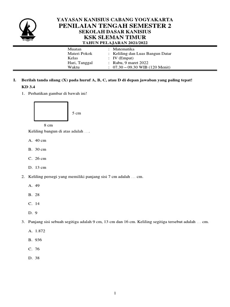 Template Soal Kelas 4 PTS 2 MTK FIX | PDF