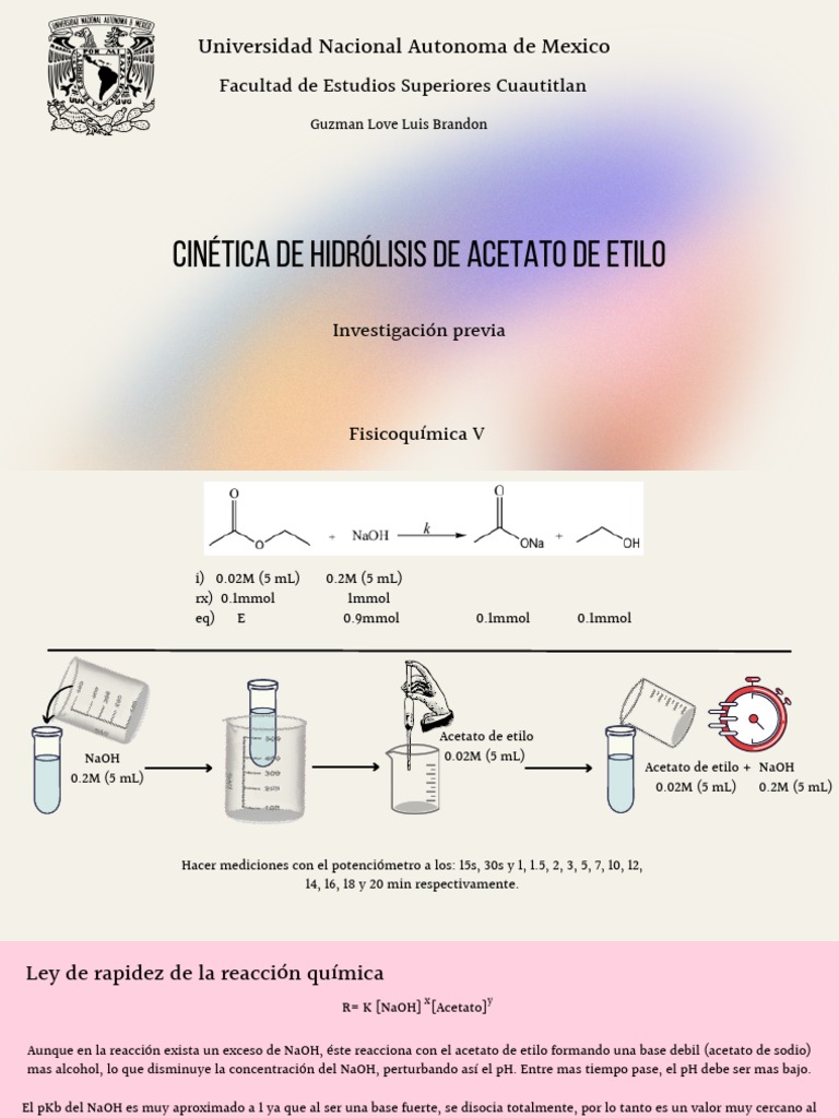 Cinetica de Hidrólisis de Acetato de Etilo | PDF | Ph | Ciencias fisicas