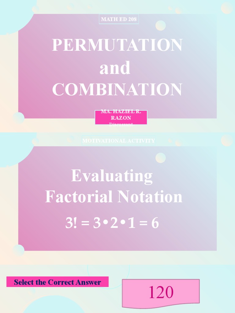 Permutation Combination MATHED208 Razon MH | PDF | Permutation | Discrete Mathematics