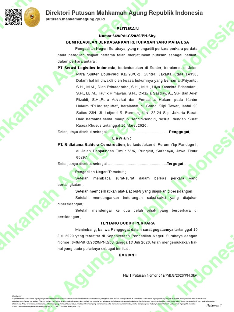 Putusan 649 PDT.G 2020 PN Sby 20230203090118 | PDF