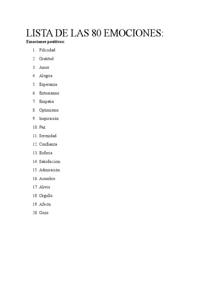 Lista de Las 80 Emociones | PDF