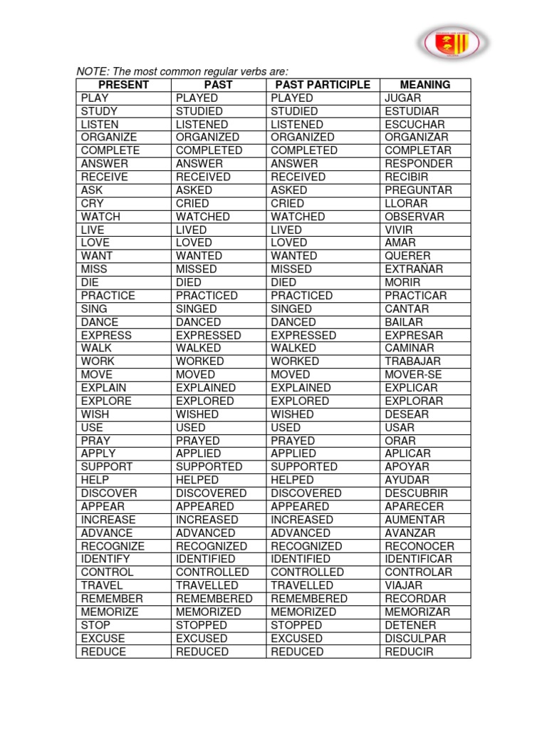Lista VERBOS REGULARES | PDF | Language Mechanics | Linguistic Typology