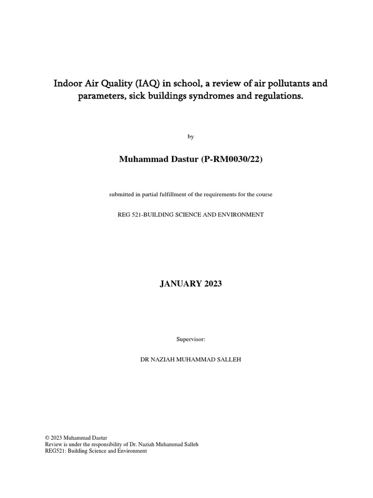 Indoor Air Quality (IAQ) in School, A Review of Air Pollutants and ...