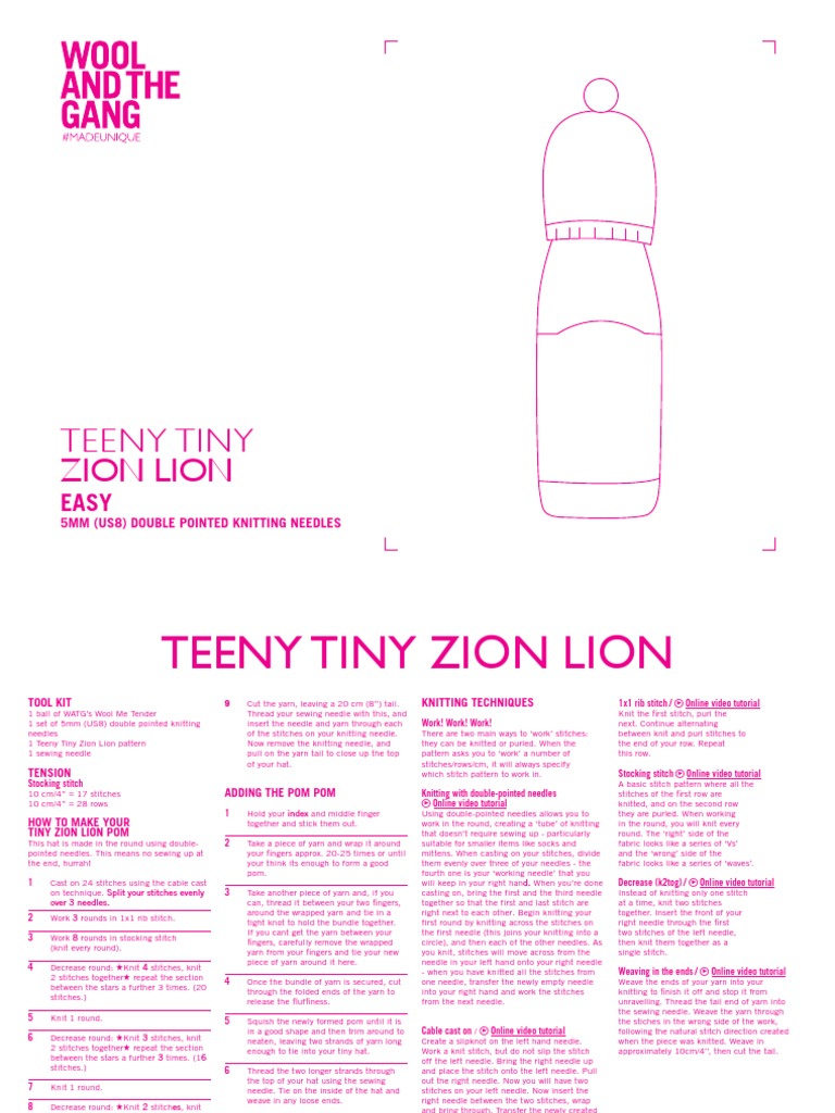 Teeny Tiny Zion Lion Free Pattern ENG 02 20 | PDF | Knitting | Knitting ...