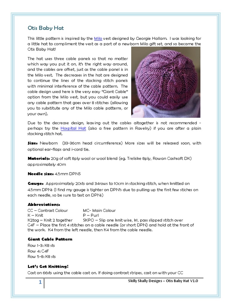 Otis Baby Hat Knitting Pattern | PDF | Knitting | Decorative Arts