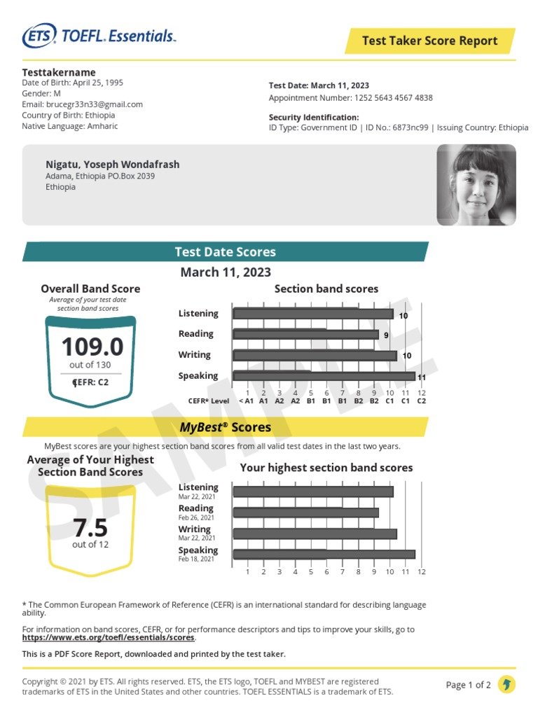toefl-essentials-sample-score-report | PDF | Test Of English As A ...