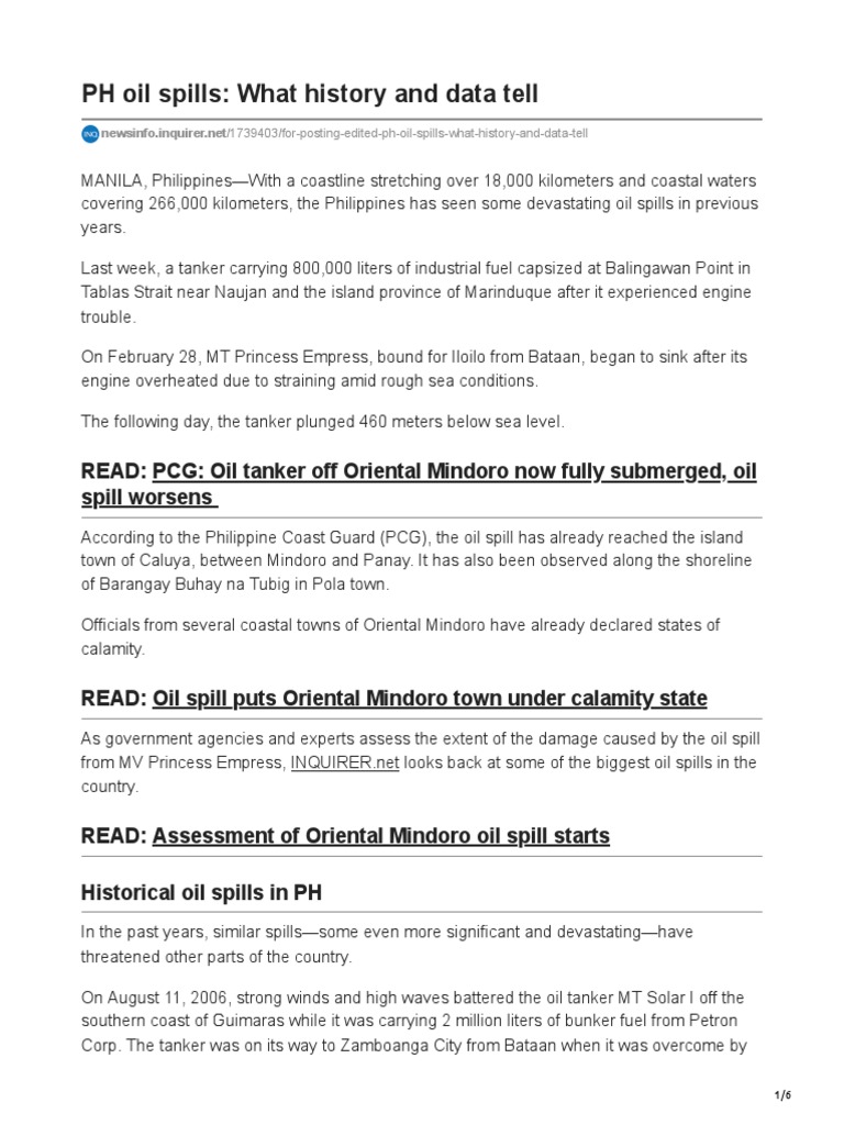 History of Oil Spills in the Philippines | PDF | Oil Spill | Ships