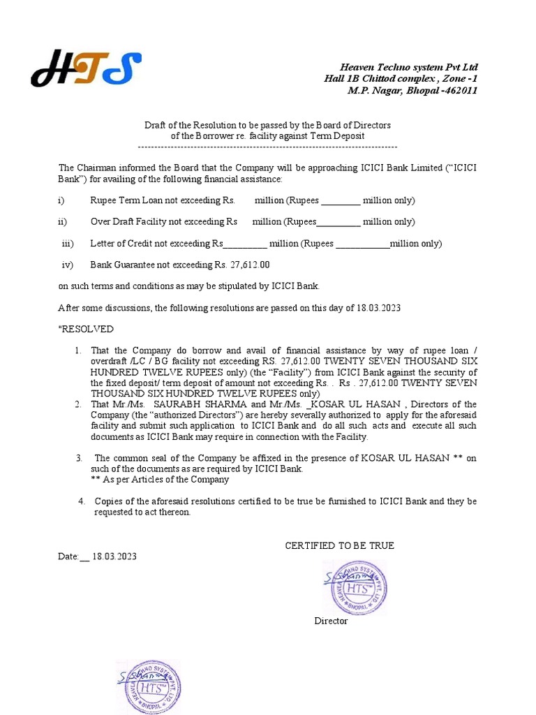 Board Resolution | PDF | Business | Private Sector