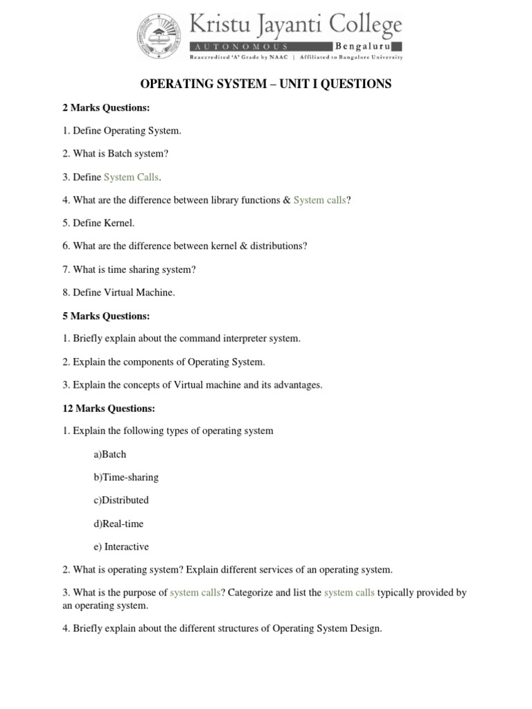 Unit 1 Question and Answer | PDF | Operating System | Kernel (Operating System)