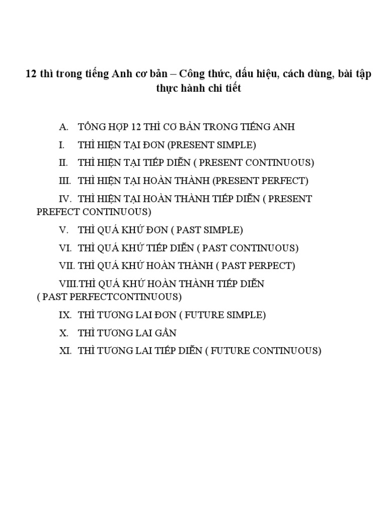 A Comprehensive Guide to the 12 Basic Tenses in English: Forms, Signs ...
