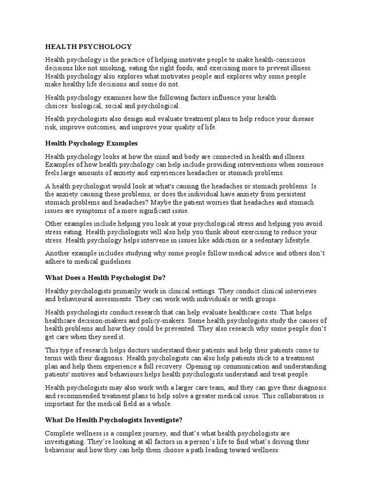 Health Psychology | PDF | Health Psychology | Psychology