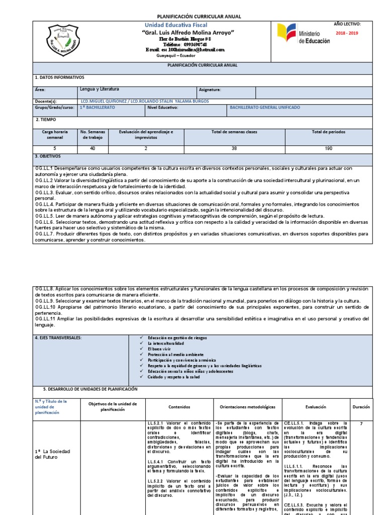 PCA 1 BACHI - LENGUA Y LITERATURA - Docxmiguel Correjir | PDF ...