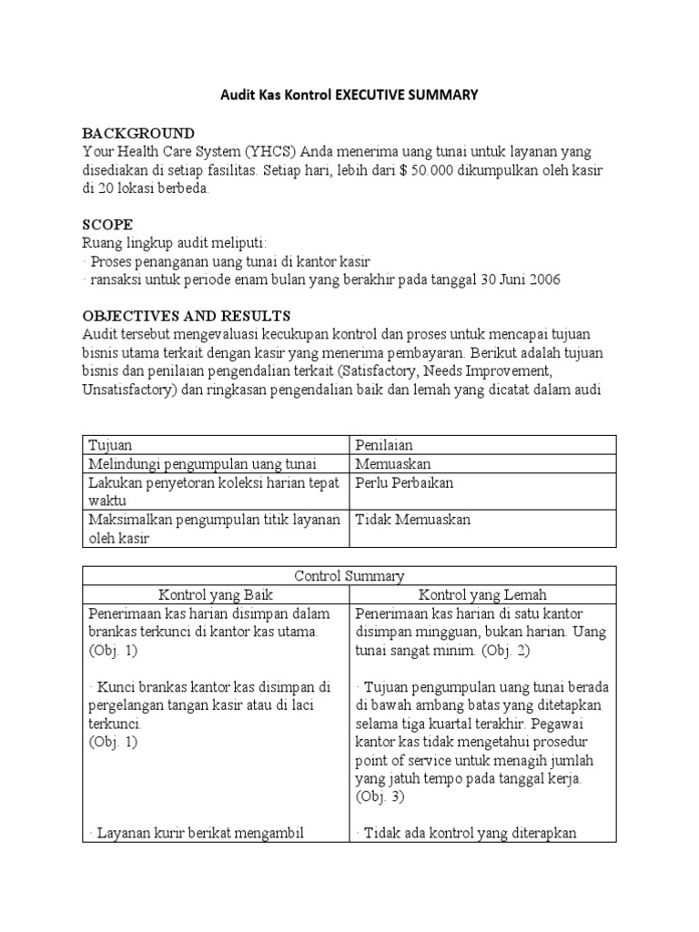 Audit Kas Kontrol EXECUTIVE SUMMARY | PDF | Bisnis