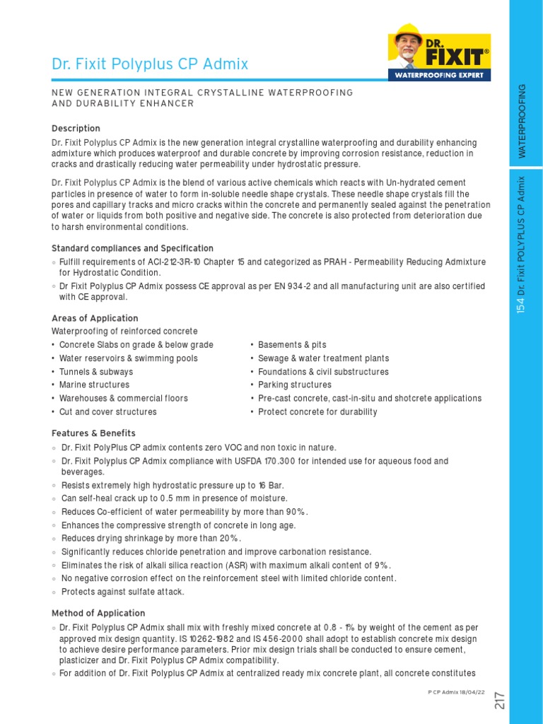 Dr. Fixit Polyplus CP Admix Overview | PDF | Concrete | Cement
