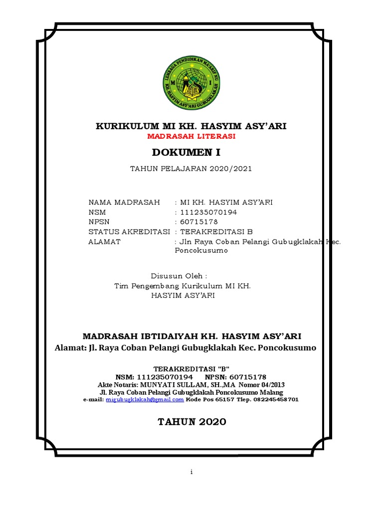 Kurikulum MI KH. Hasyim Asy'ari 2020/2021 | PDF | Karier & Perkembangan